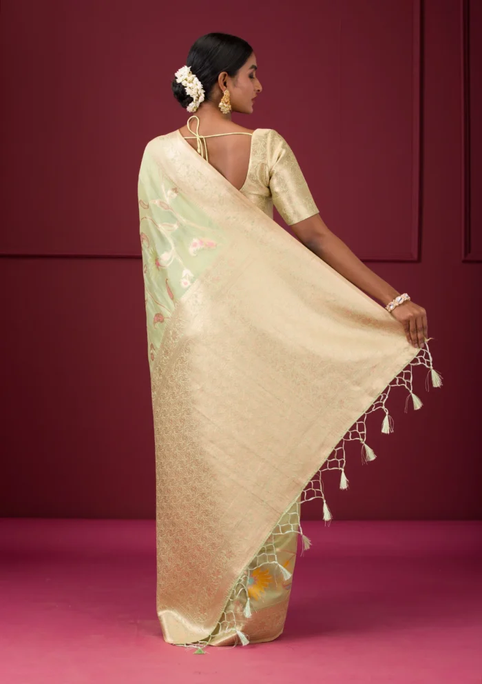 Pista Green Zariwork Tissue Saree – Payspark Technology Private Limited ...